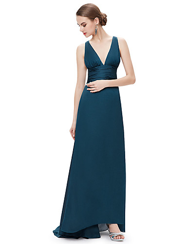 Formal Evening Dress Clover A Line V Neck Floor Length Stretch Satin