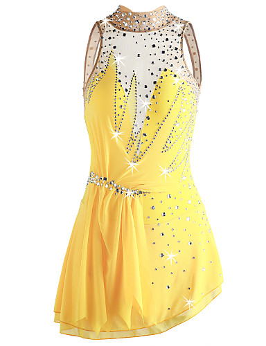 Figure Skating Dress Womens Girls Ice Skating Dress Yellow Open